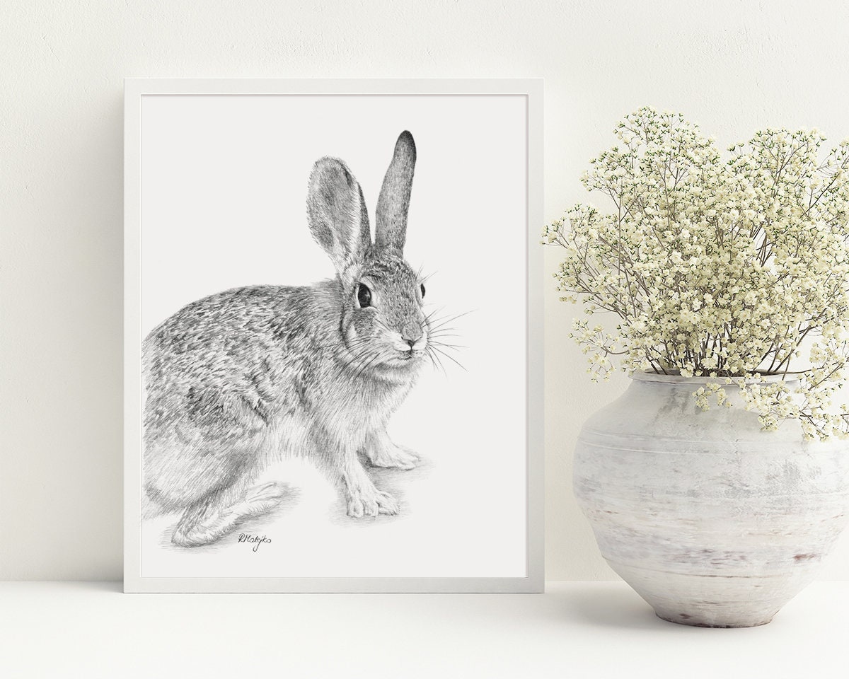 PRINTABLE Bunny Art Print Rabbit Pencil Wall Art Cute Bunny - Etsy UK