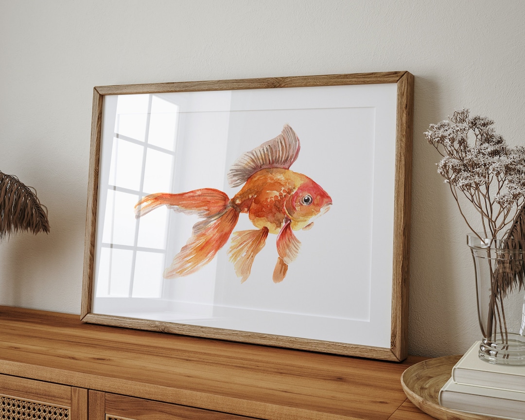 Goldfish Art PRINT, Watercolour Gold Fish Painting, Aquarium Fish Decor ...