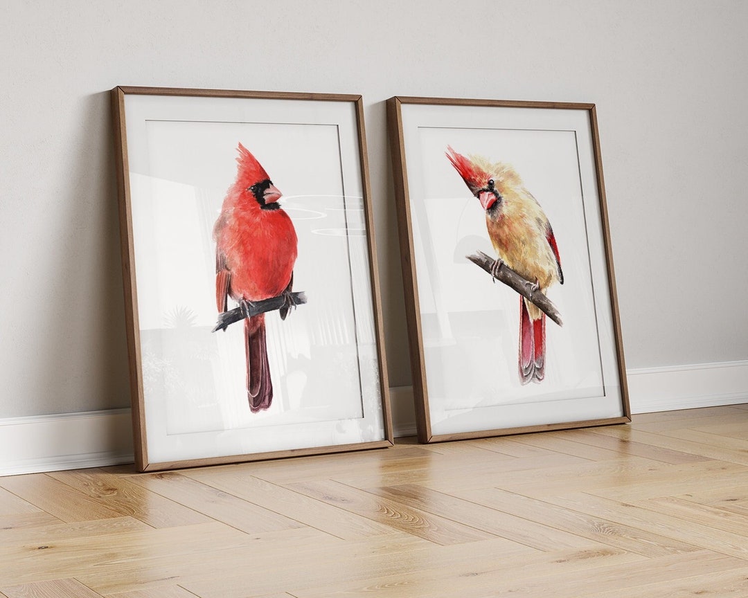 Northern Cardinal Art PRINT Set of 2, Cardinal Bird Watercolor Painting ...