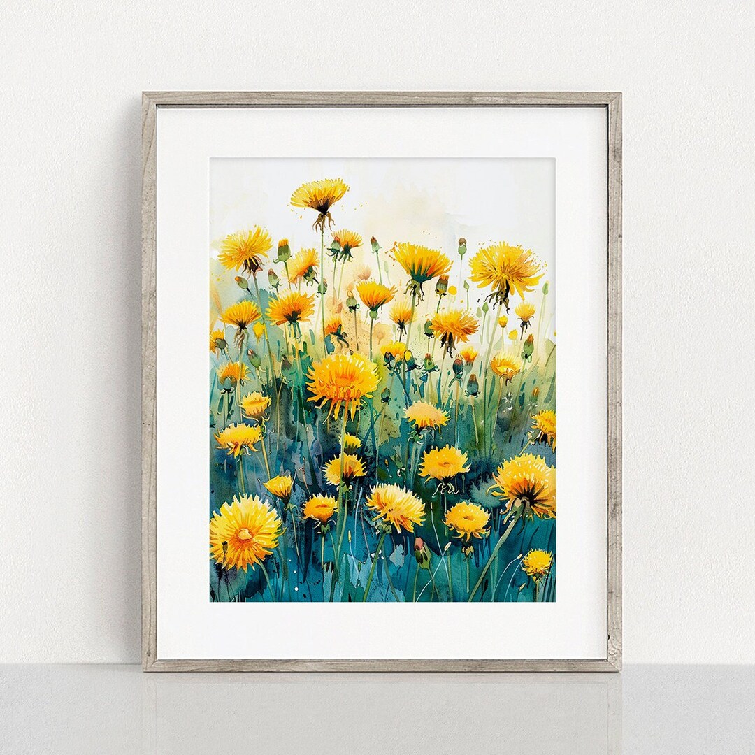 Dandelions Art PRINT, Yellow Flowers Watercolour Painting Wall Art ...