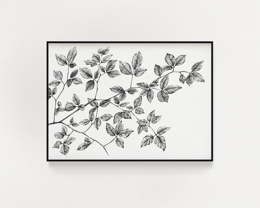 PRINTABLE Leaves Art Print, Pencil Sketch, Fall Leaf Drawing Wall Art ...