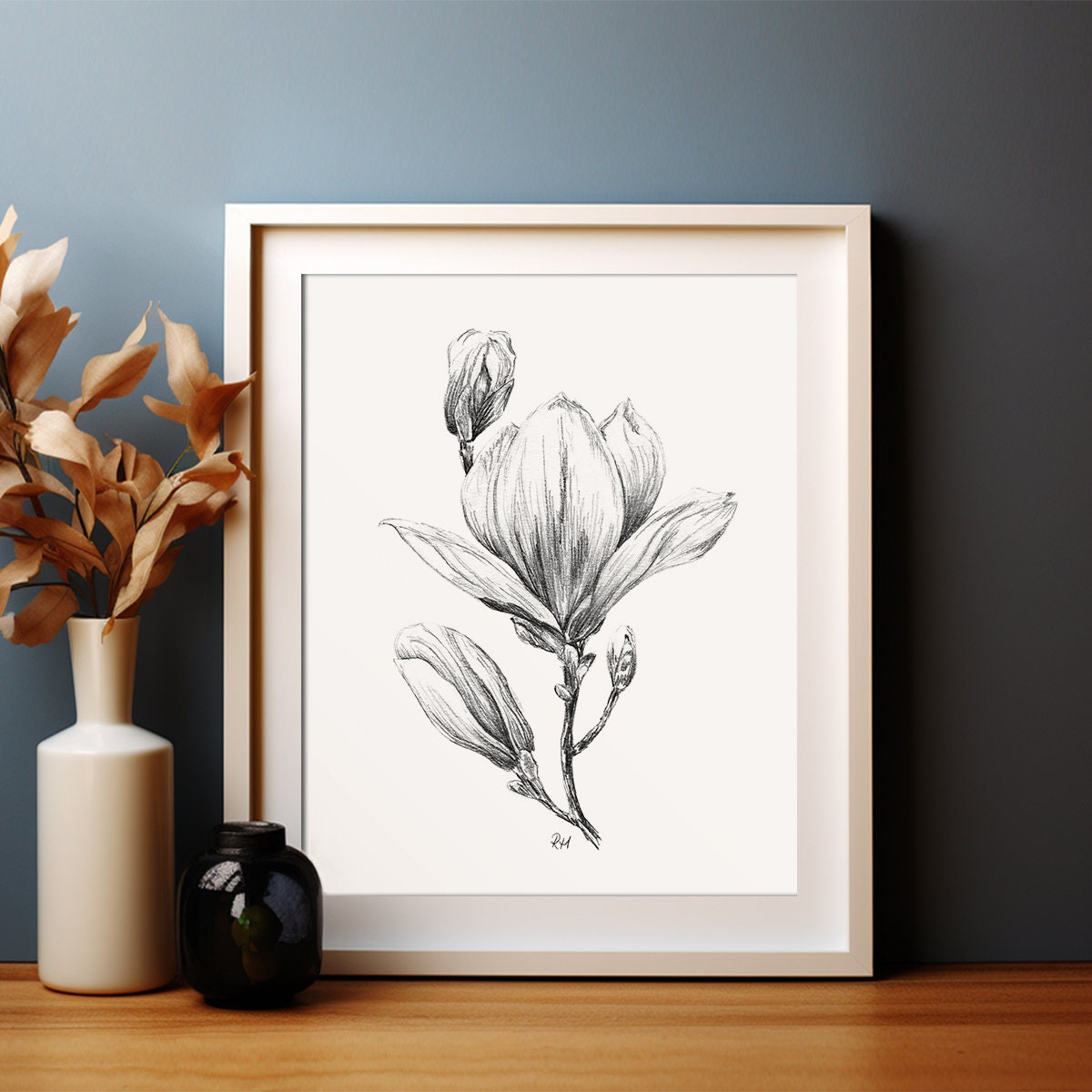 PRINTABLE Magnolia Art Print, Graphite Pencil Drawing, Botanical Wall ...