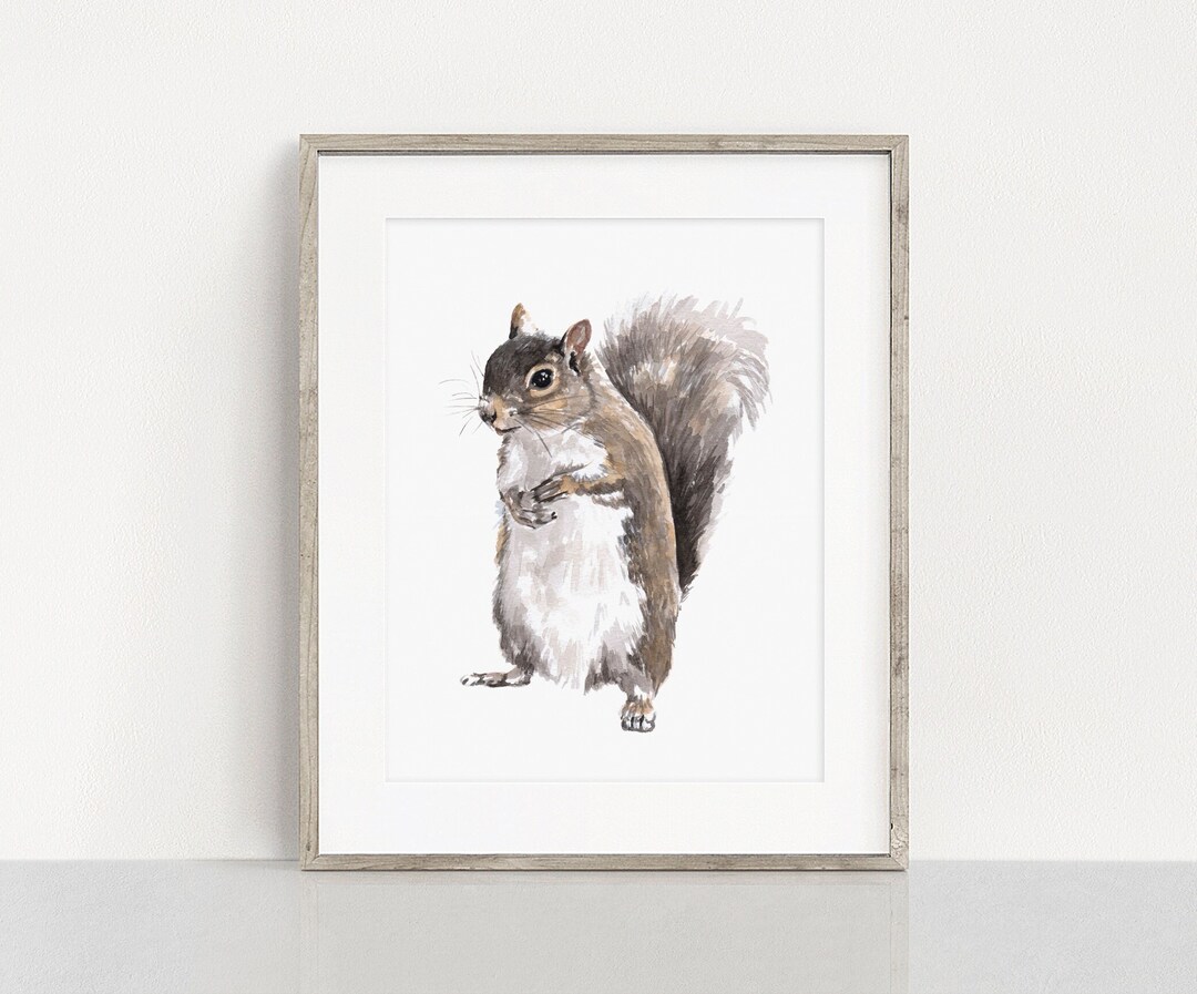 Gray Squirrel Art PRINT, Squirrel Watercolor Painting Wall Art Woodland ...