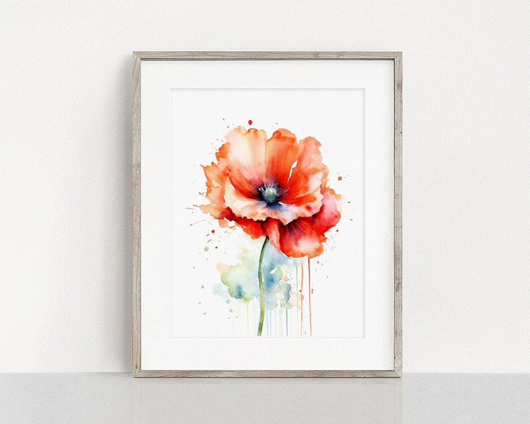 Poppy Art PRINT, Flower Watercolor Painting Wall Art, Red Poppy Flower ...