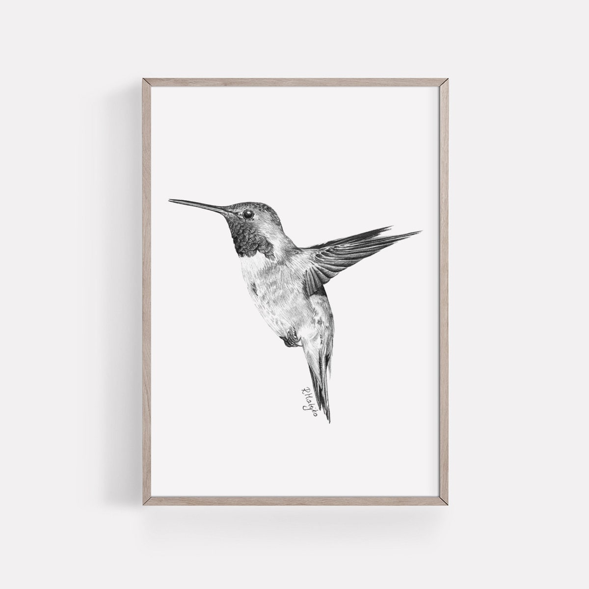 PRINTABLE Hummingbird Art Print, Hummingbird in Flight Pencil Drawing ...