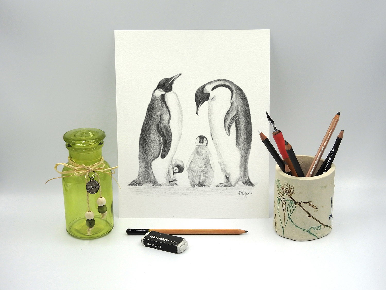 ORIGINAL Penguins Pencil Drawing Penguin Seabird Wall Art - Etsy