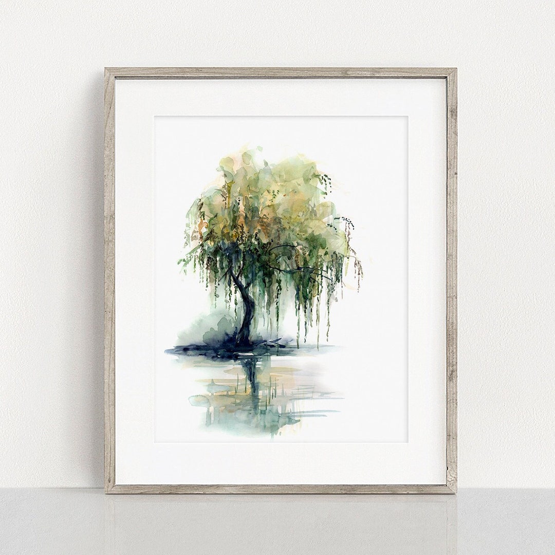 Willow Tree PRINT, Watercolour Green Tree Wall Art, Weeping Willow ...