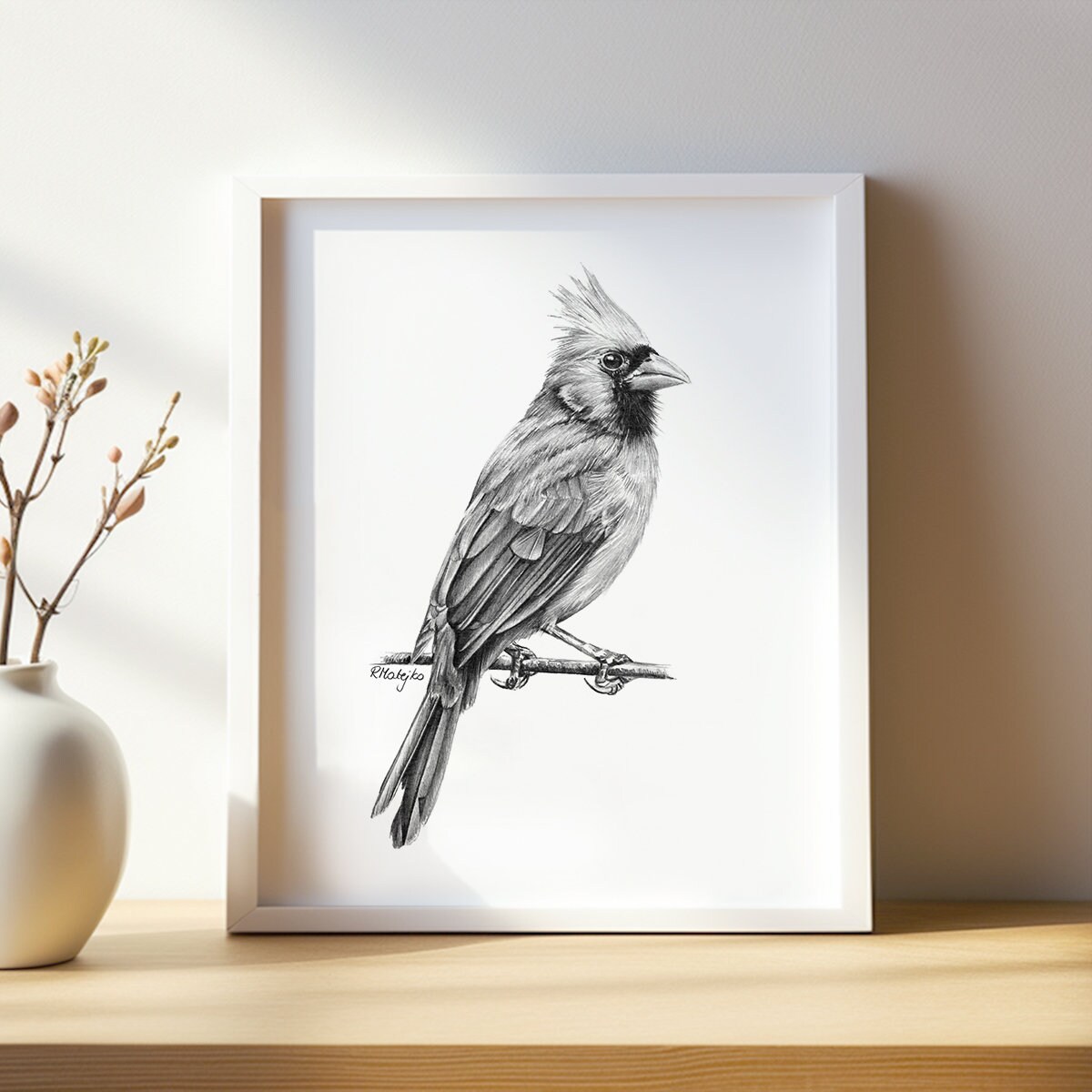 PRINTABLE Northern Cardinal Art Print, Red Cardinal Pencil Drawing Wall ...