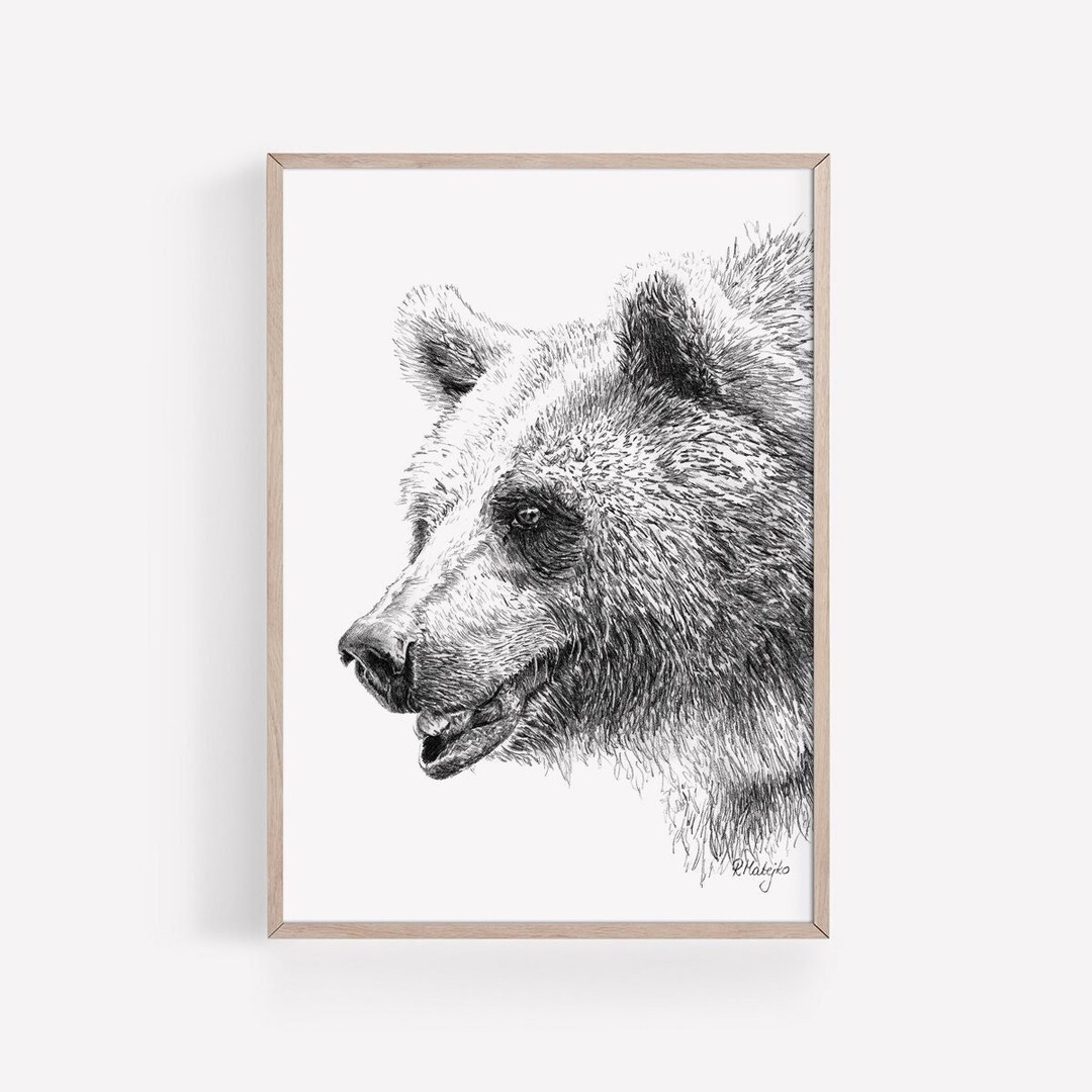 PRINTABLE Bear Art Print, Grizzly Bear Wall Art, Woodland Animal Sketch ...