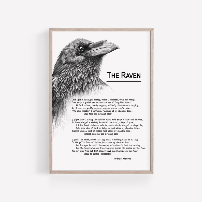 The Raven Poem PRINT, Edgar Allan Poe Nevermore Poem Print, Raven Wall ...