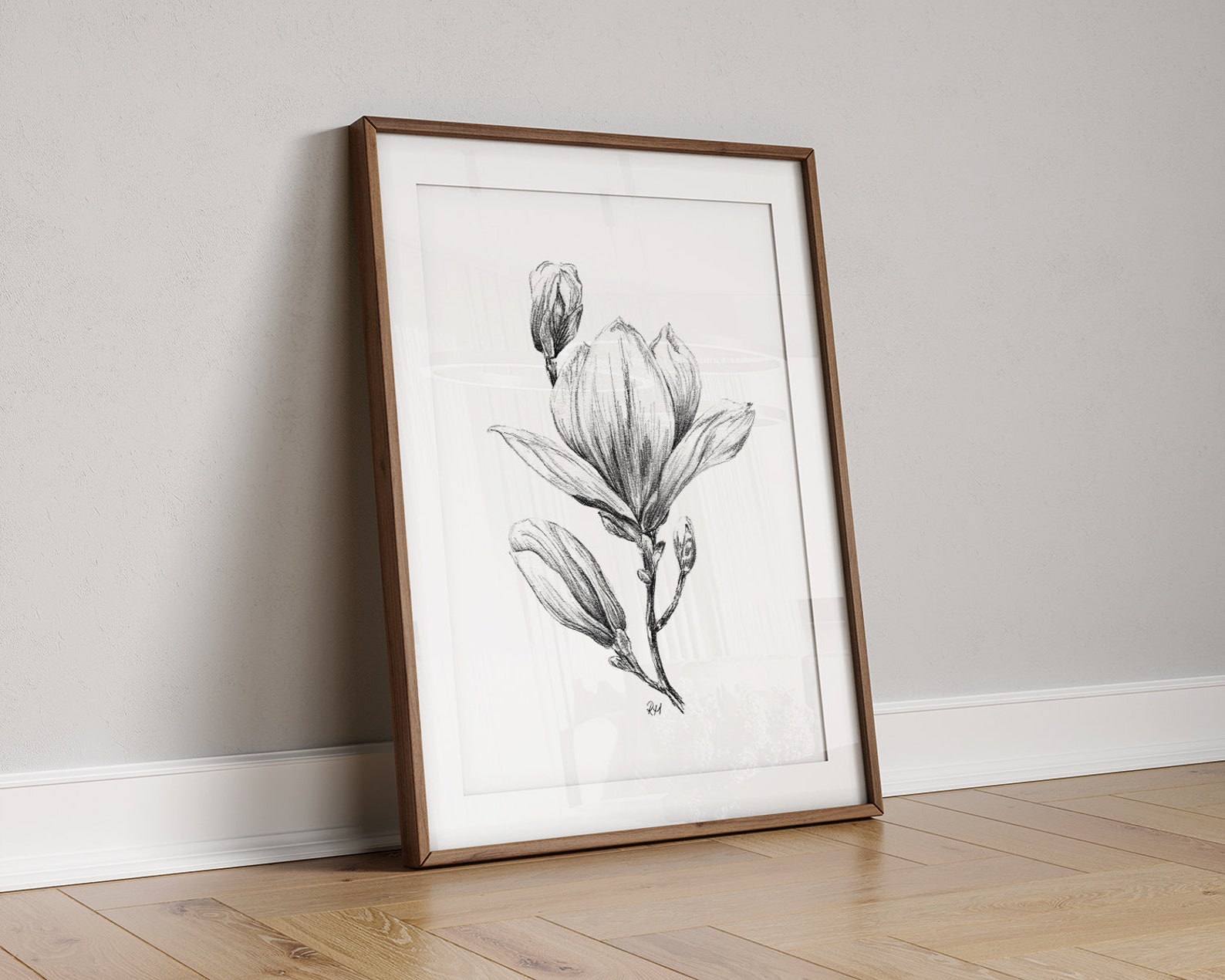 PRINTABLE Magnolia Art Print, Graphite Pencil Drawing, Botanical Wall ...