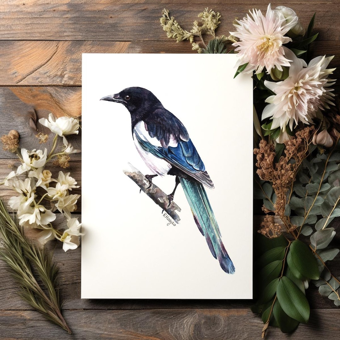 ORIGINAL Magpie Watercolour Painting, Magpie Wall Art, British Wildlife ...