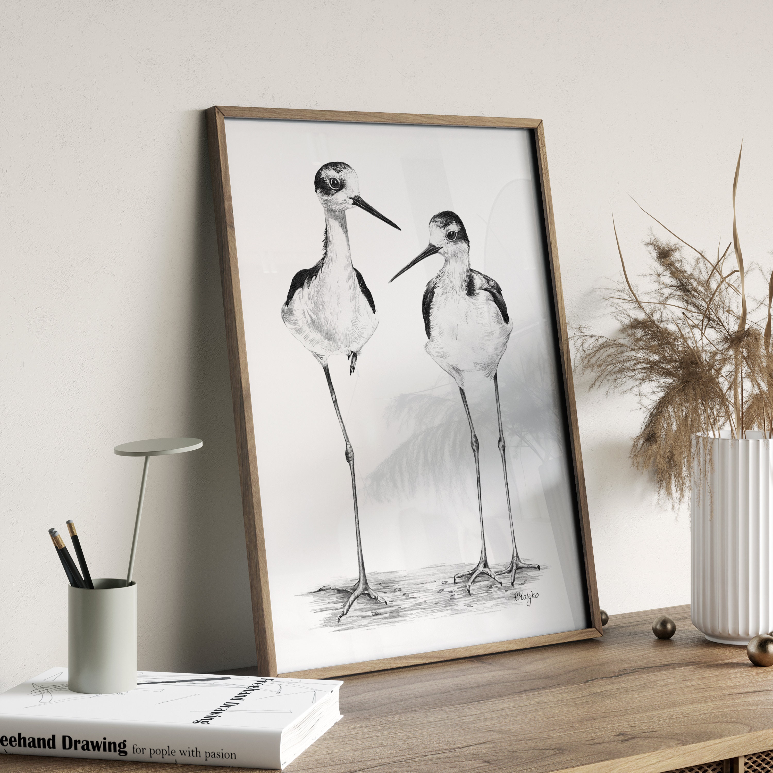 PRINTABLE Stilt Birds Art Print, Wading Birds Pencil Drawing, Water ...
