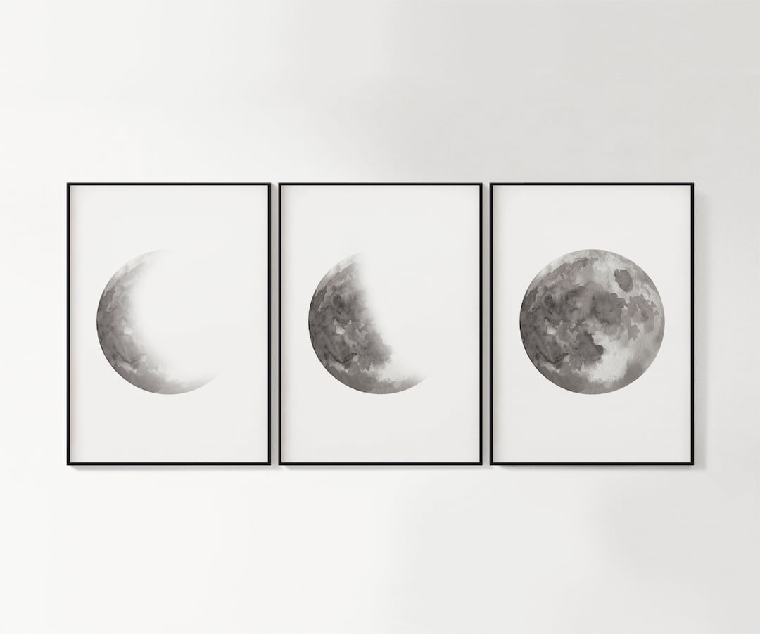 PRINTABLE Moon Phases Art Set of 3 - Watercolor Moon Painting ...