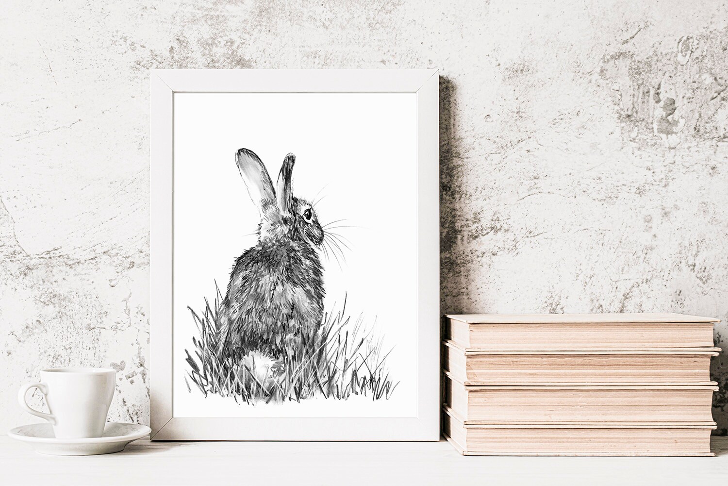 Bunny Art PRINT Rabbit Charcoal Drawing Wall Art Minimalist | Etsy