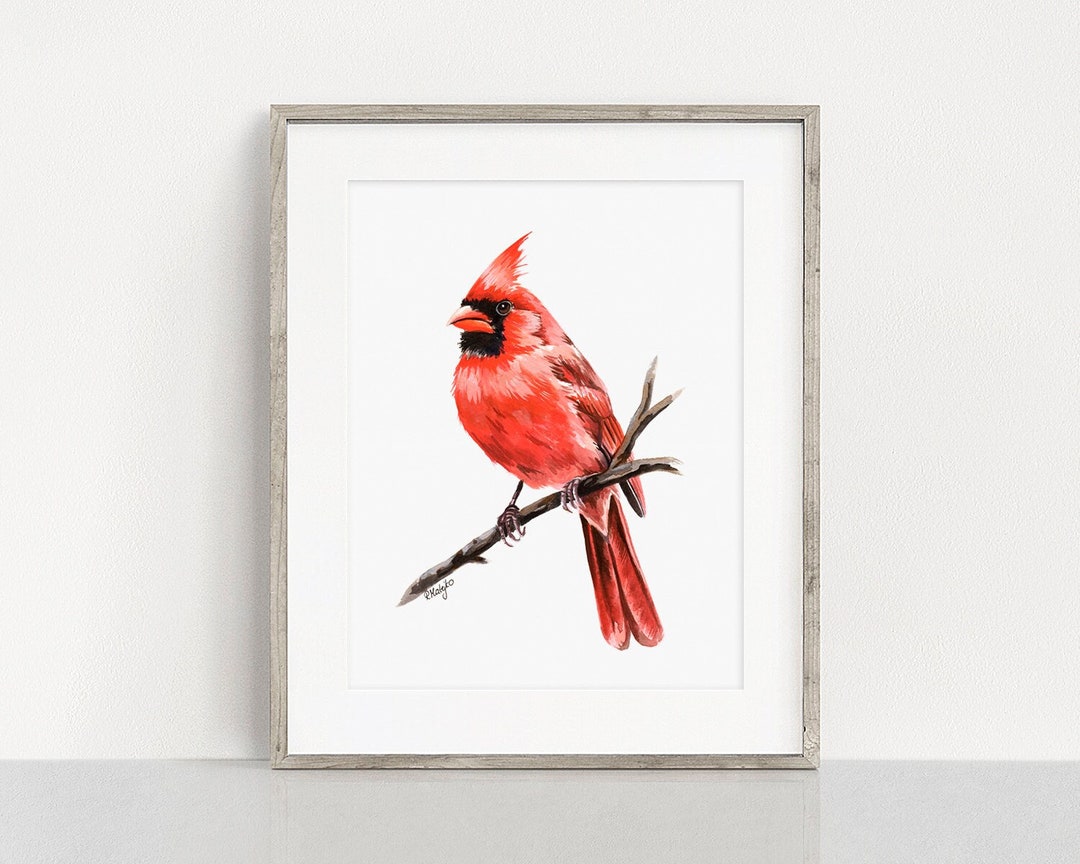 Cardinal Art PRINT, Northern Cardinal Bird Watercolor Painting Wall Art ...