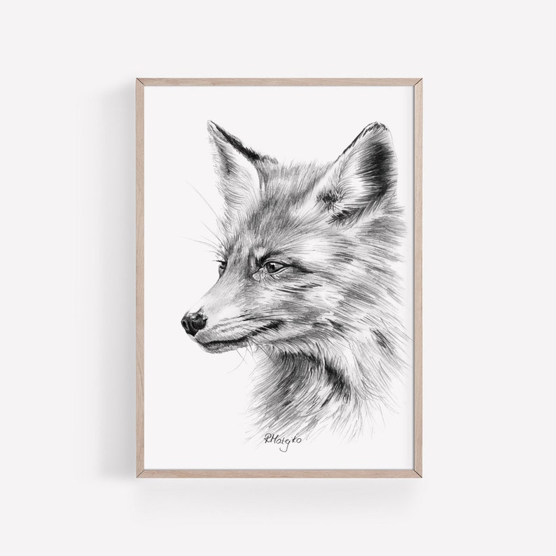 PRINTABLE Bunny and Fox Art Print Set of 2, Pencil Drawing Wall Art ...