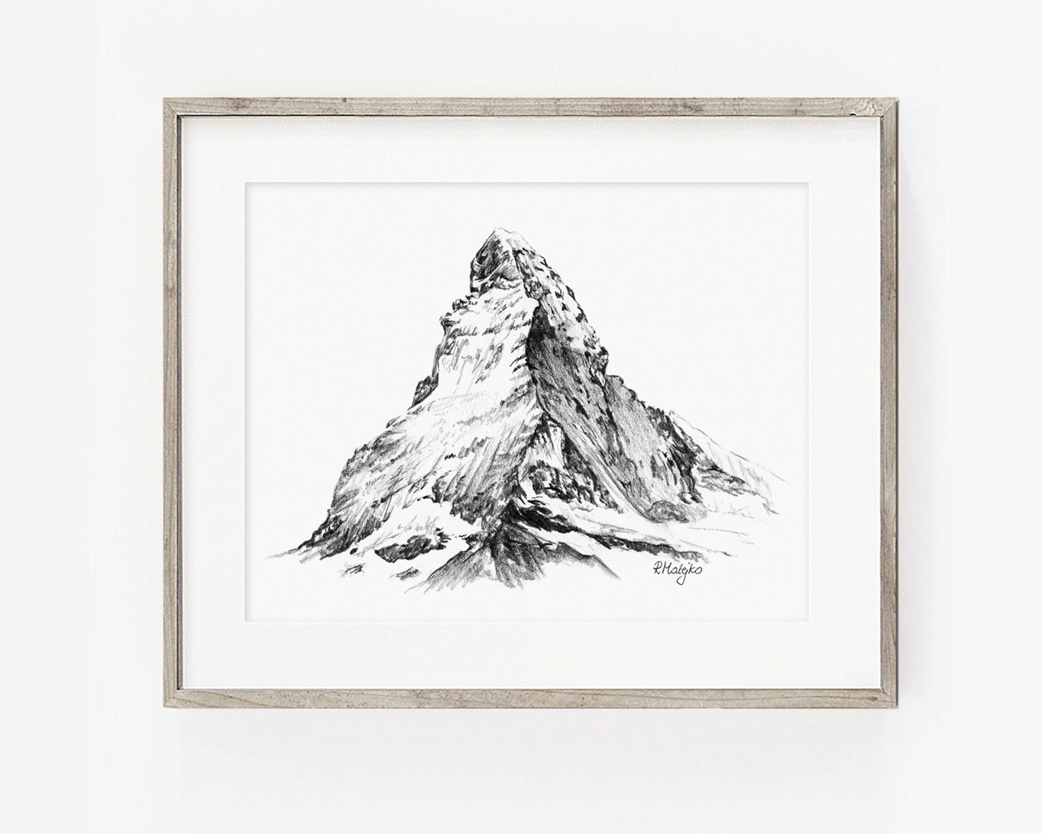 PRINTABLE Mountain Landscape Art Print, Matterhorn Pencil Drawing ...