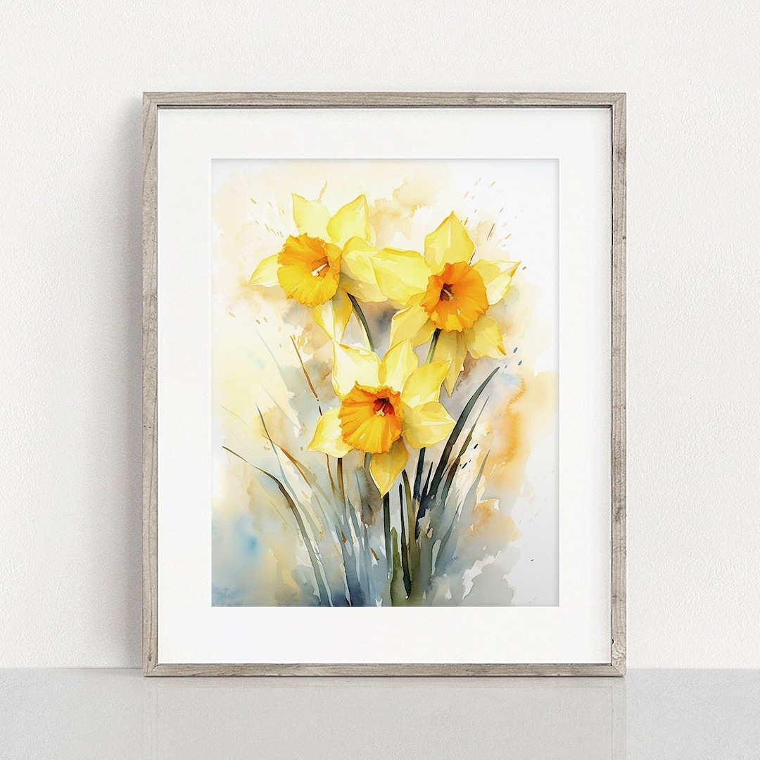 Daffodils Art PRINT, Yellow Flower Watercolour Painting Wall Art ...