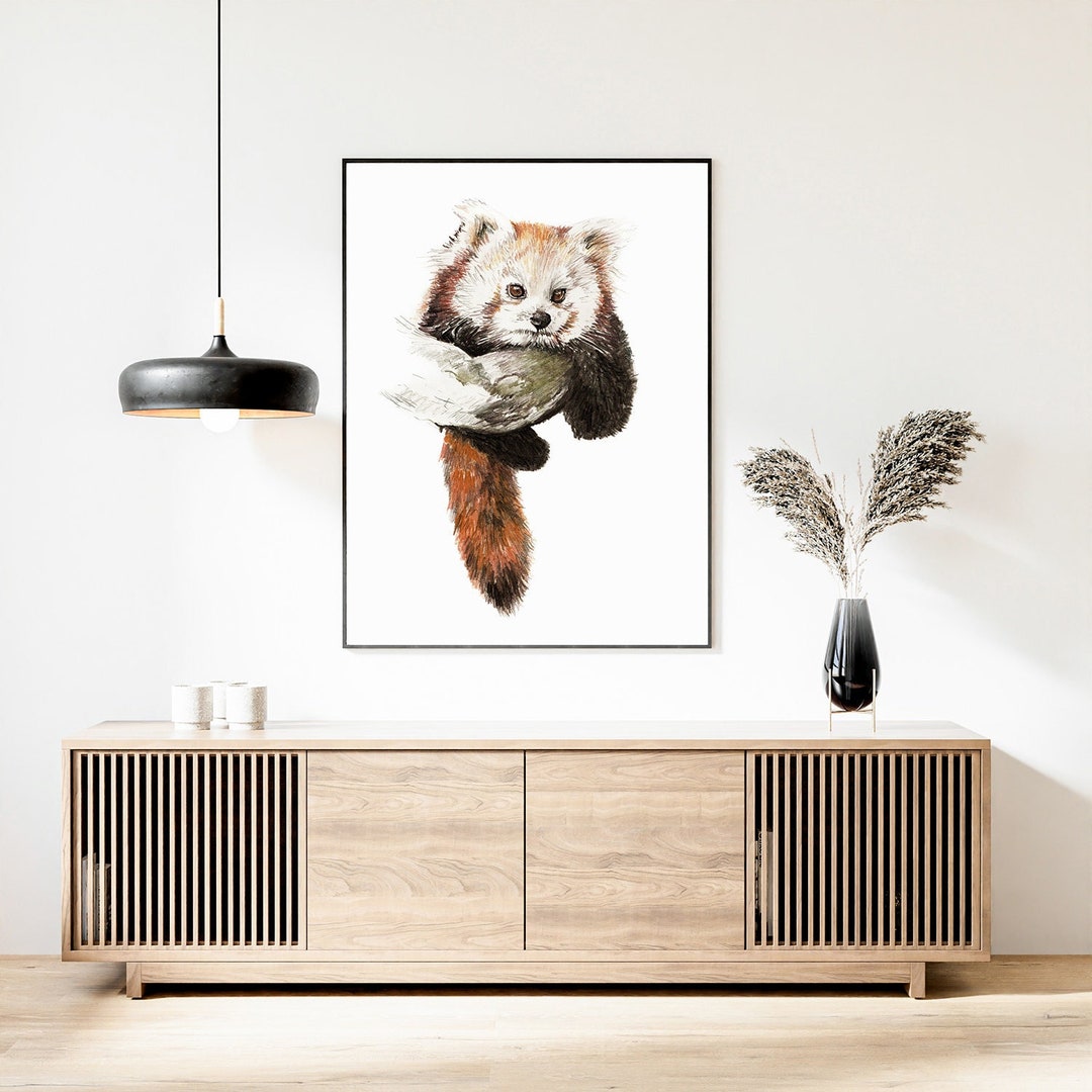 PRINTABLE Red Panda Wall Art Print, Charcoal Sketch, Drawing Wall Art ...