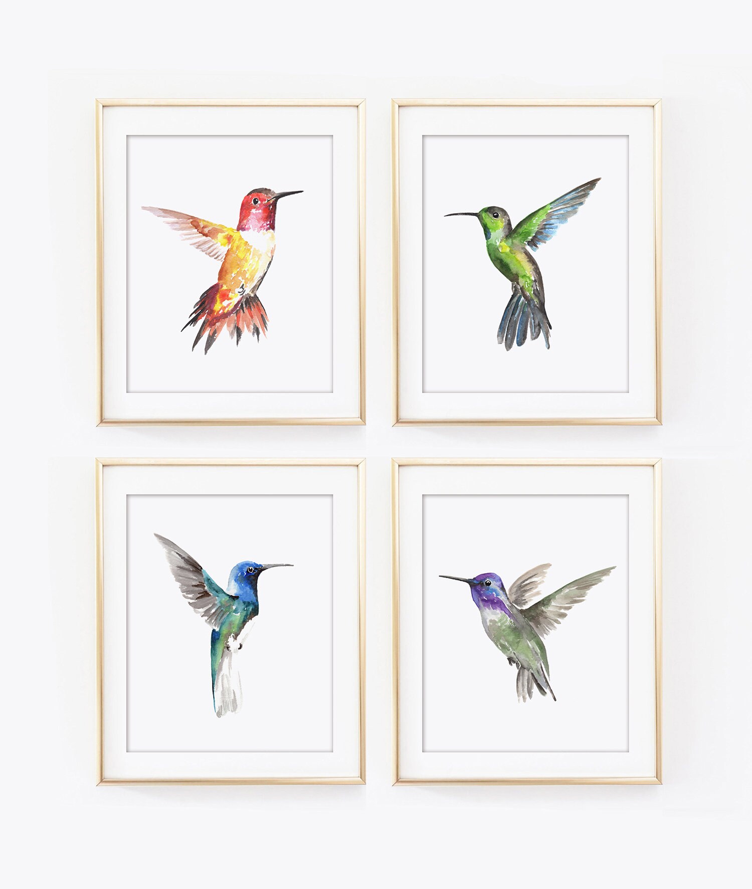 PRINTABLE Hummingbirds Art Set of 4 - Watercolor Hummingbird Painting ...