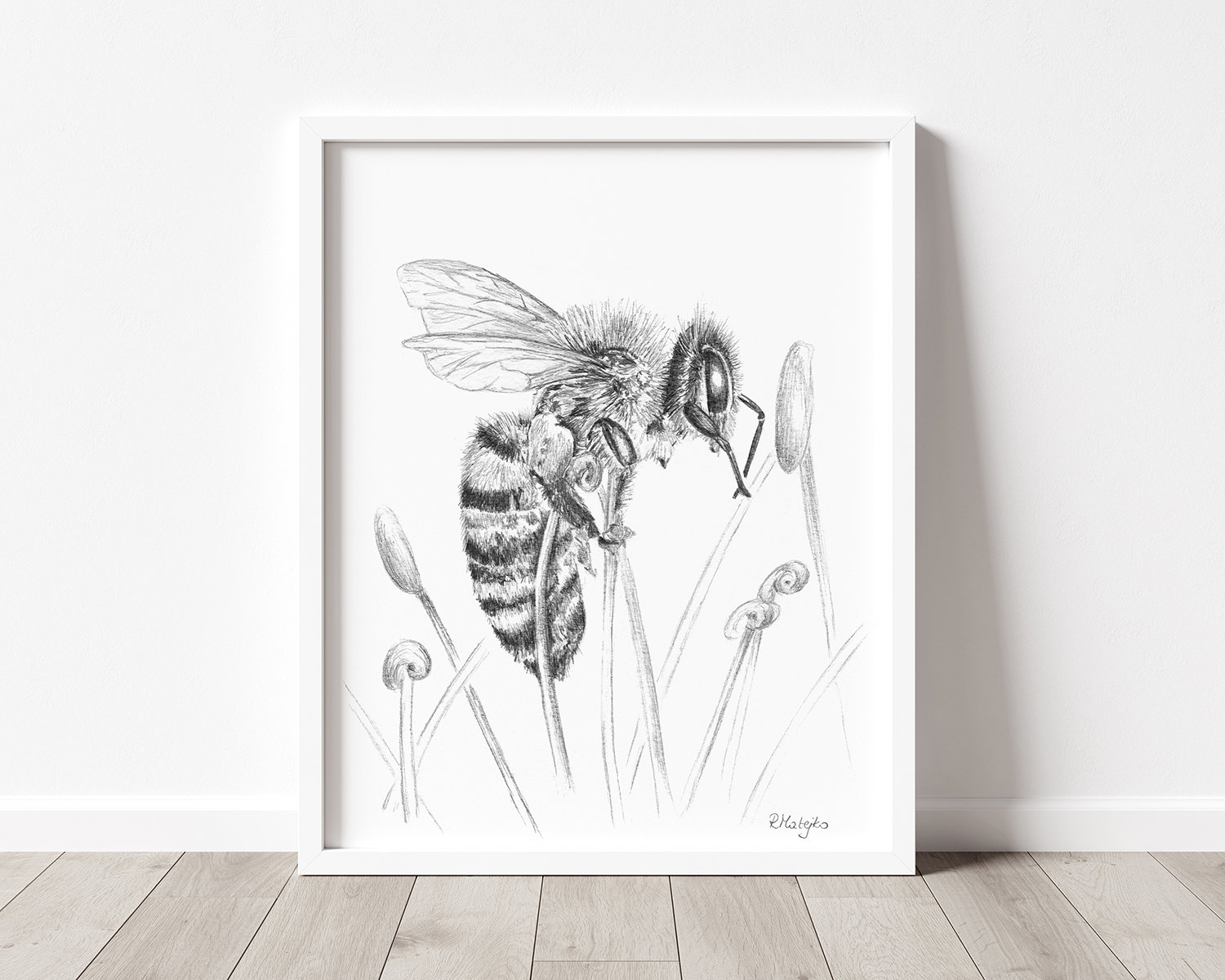 PRINTABLE Honey Bee Art Print Honey Bee Graphite Pencil - Etsy