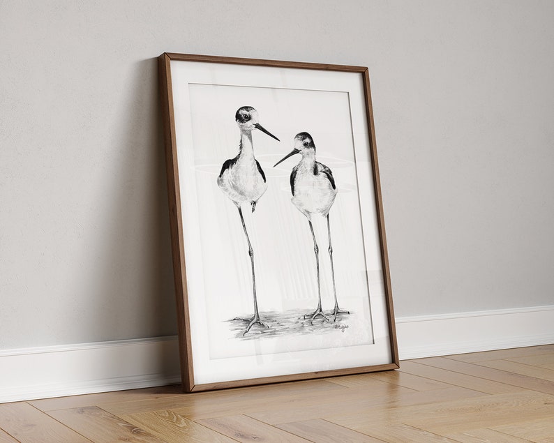 PRINTABLE Stilt Birds Art Print, Wading Birds Pencil Drawing, Water ...