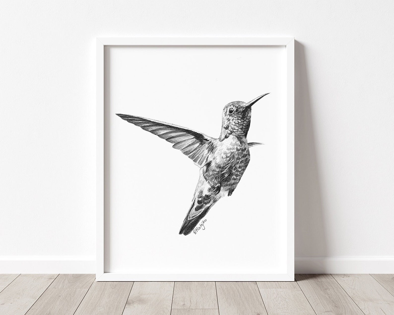 PRINTABLE Hummingbird Art Print, Hummingbird in Flight Pencil Drawing ...