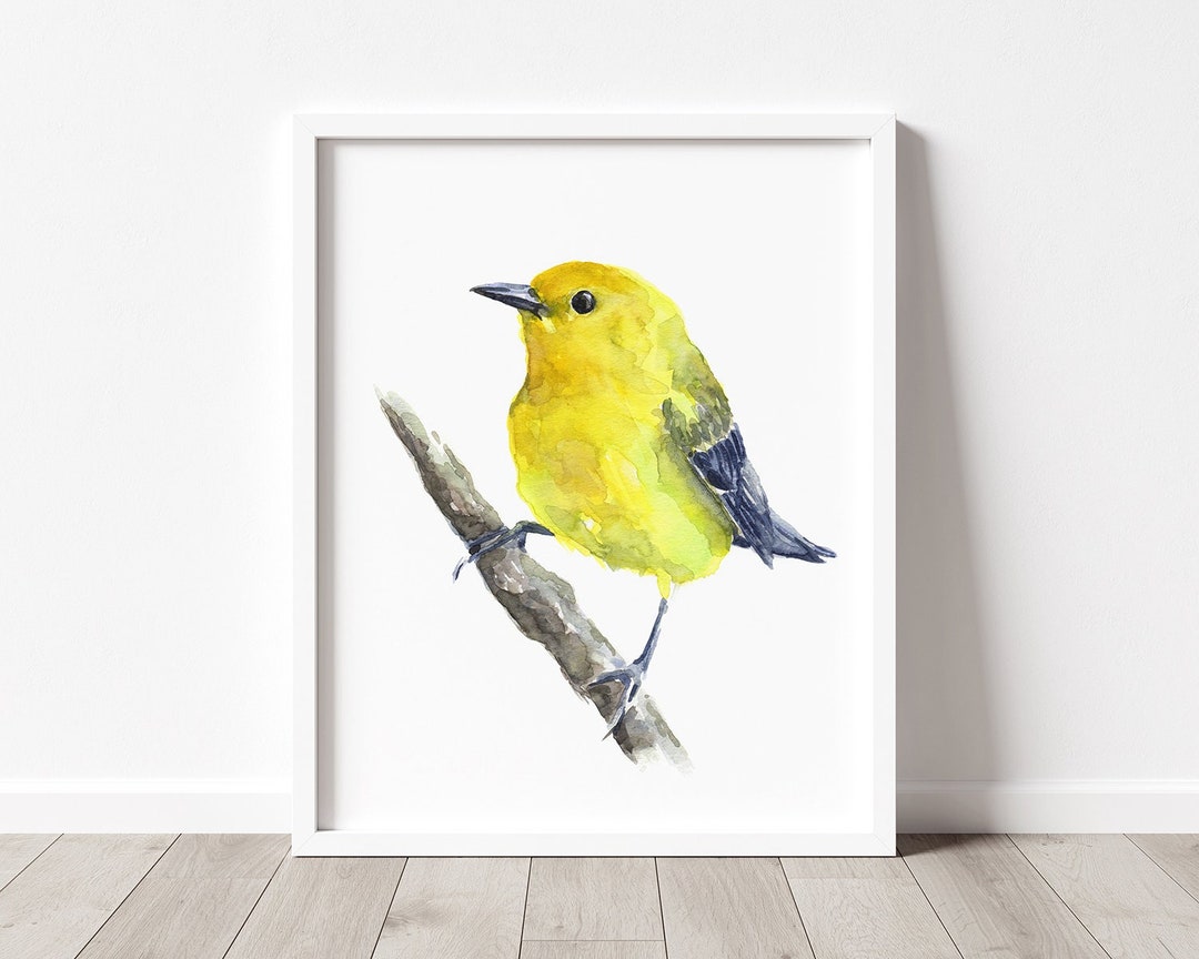 PRINTABLE Warbler Watercolor Art, Yellow Warbler Painting, Garden Bird ...