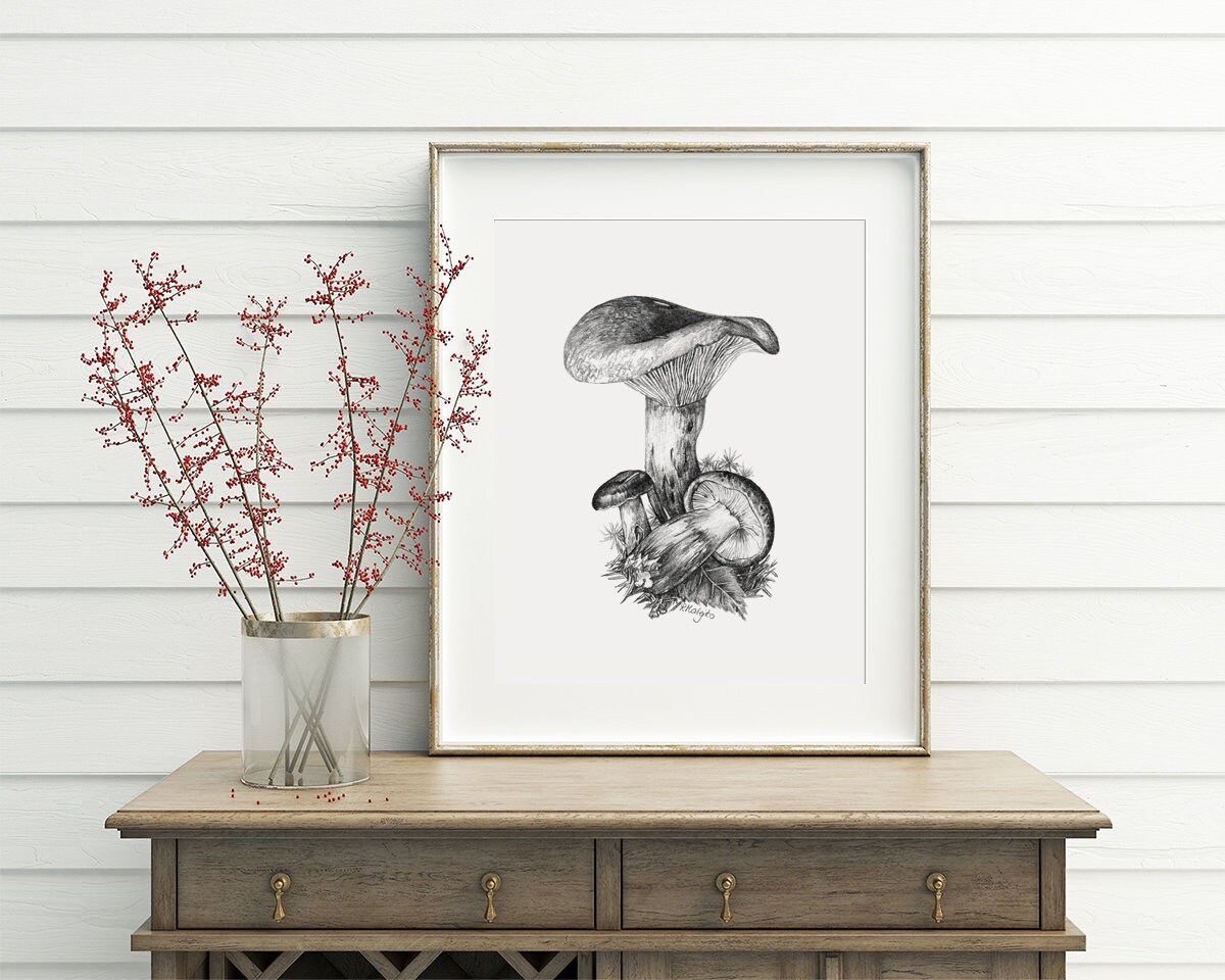PRINTABLE Mushroom Art Print Graphite Pencil Drawing Autumn - Etsy UK