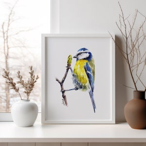 Blue Tit Wall Art PRINT, Garden Bird, Blue Tit Wildlife Art Print From ...