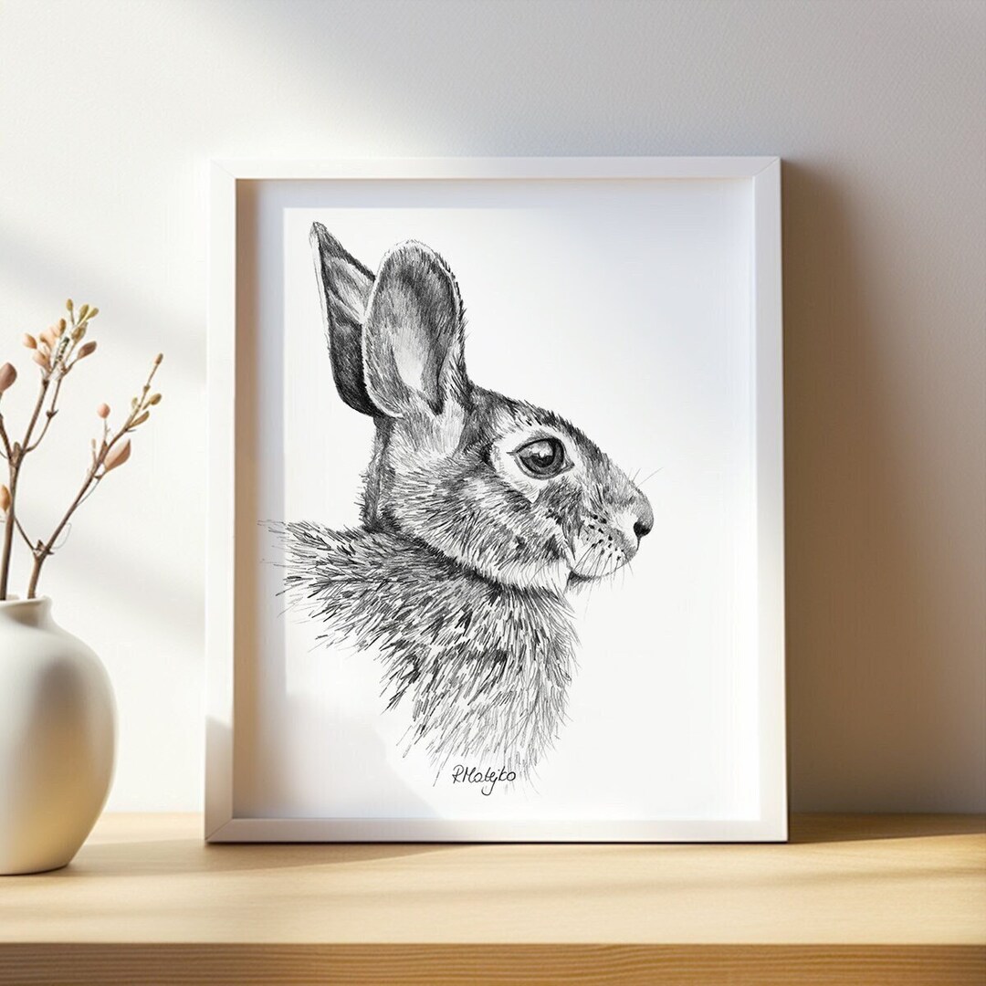 Rabbit Art PRINT, Pencil Drawing Wall Art, British Woodland Animals ...