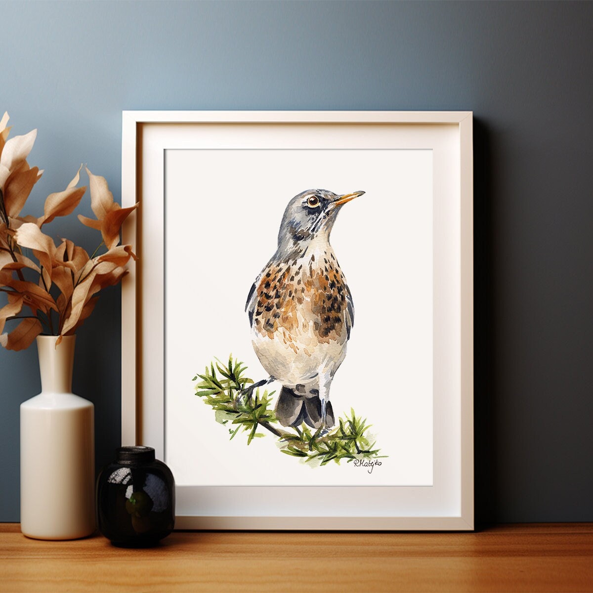 Fieldfare Art PRINT, Winter Bird Watercolour Painting Wall Art, British ...