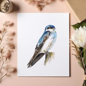 ORIGINAL Swallow Watercolor Painting, Tree Swallow Wall Art, American ...