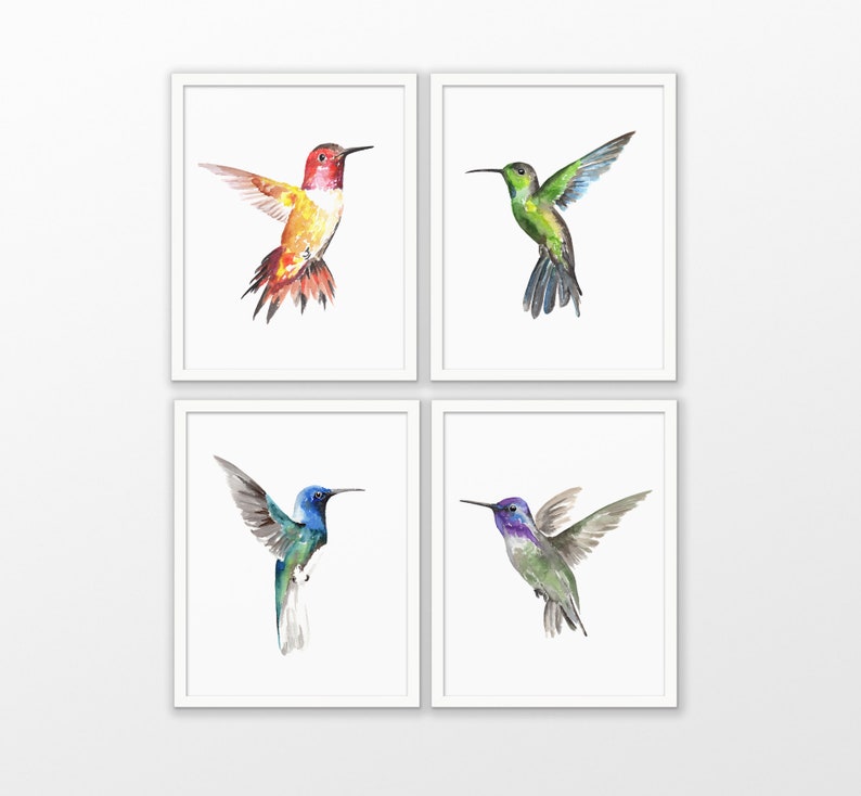 PRINTABLE Hummingbirds Art Set of 4 - Watercolor Hummingbird Painting ...