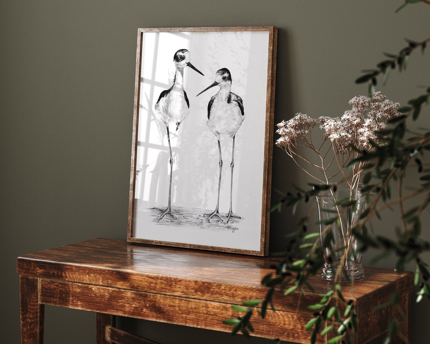 PRINTABLE Stilt Birds Art Print, Wading Birds Pencil Drawing, Water ...