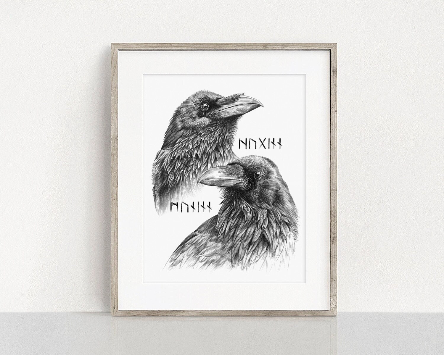 Hugin and Munin Ravens PRINT, Viking Wall Art, Norse Mythology Raven ...