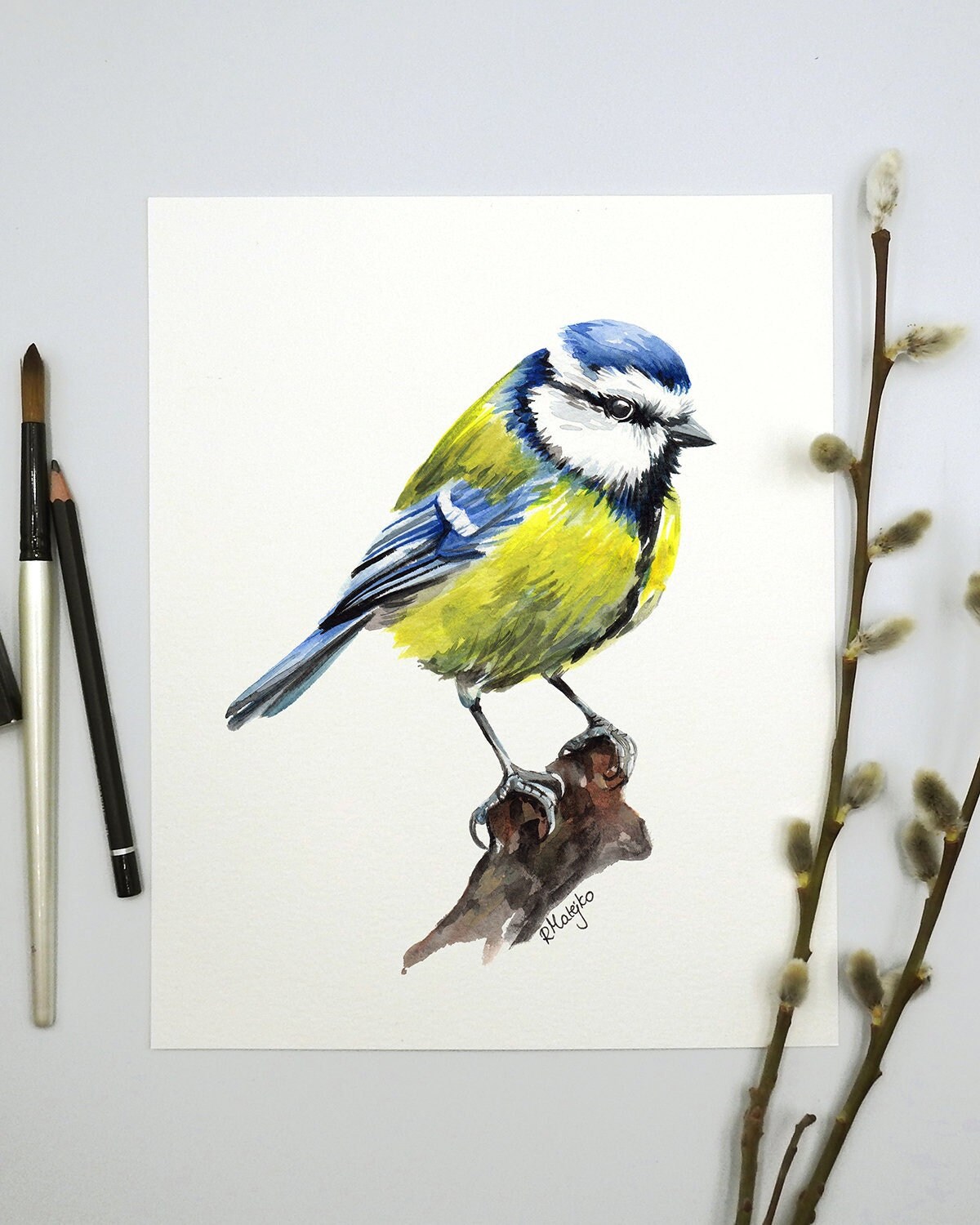 ORIGINAL Blue Tit Watercolor Painting, Blue Tit Bird Wall Art, Garden ...
