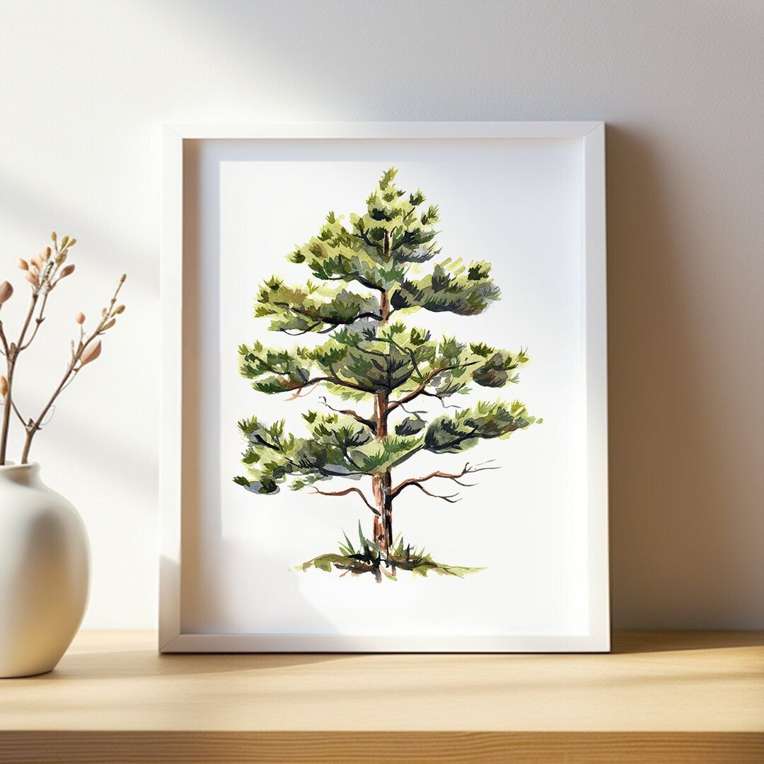 Pine Tree Art PRINT, Watercolour Green Tree Wall Art, Pine Tree Print ...