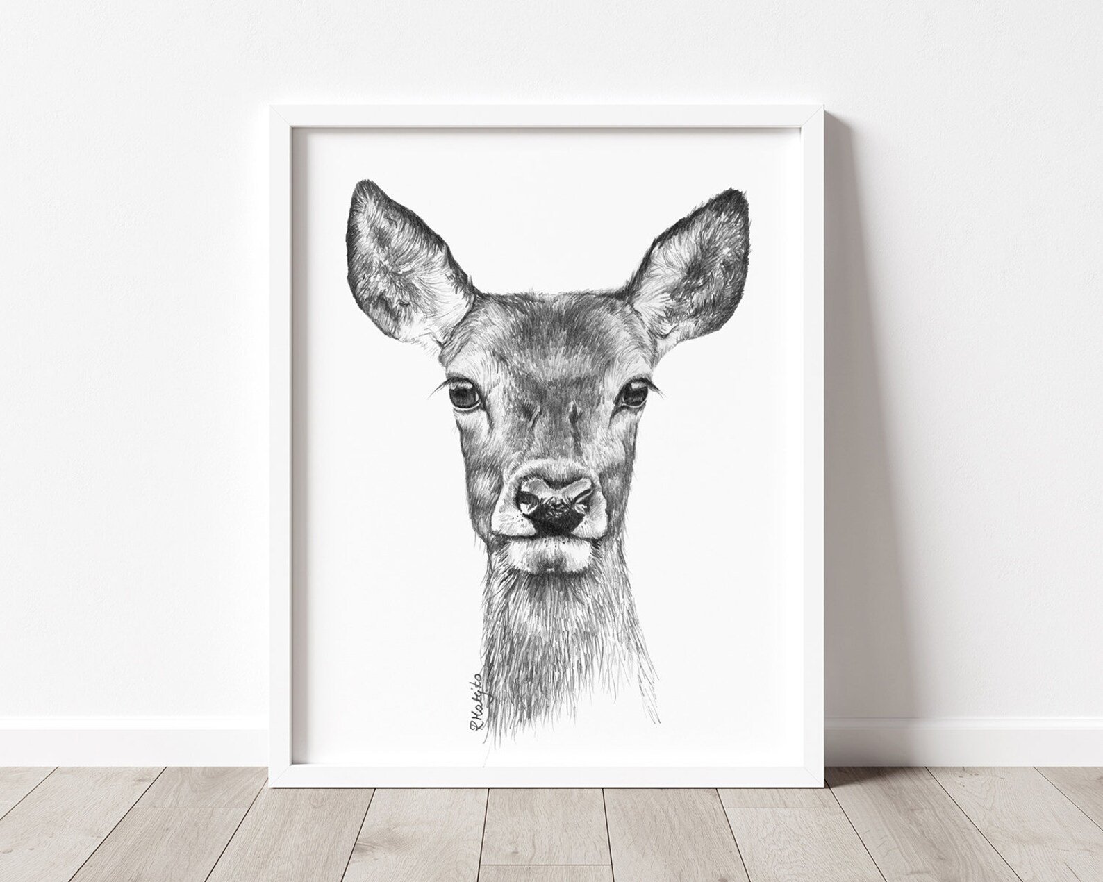 Deer Art PRINT, Red Deer Pencil Drawing Wall Art, Woodland Decor Animal ...