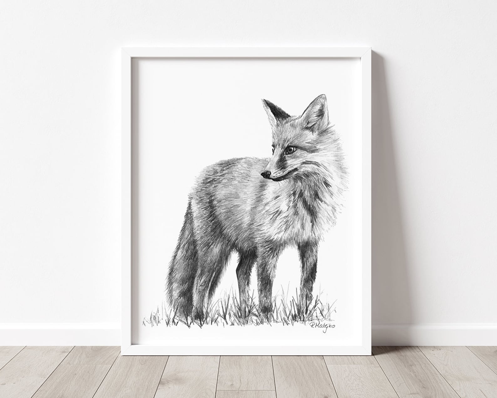 PRINTABLE Fox Art Print, Red Fox Pencil Drawing Wall Art, Woodland ...