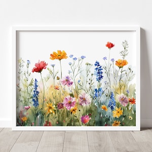 Wildflowers Art PRINT, Flower Meadow Watercolor Painting Wall Art ...