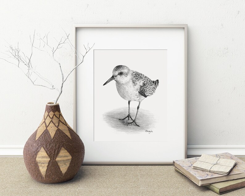 PRINTABLE Sanderling Art Print Sandpiper Pencil Drawing Wall - Etsy