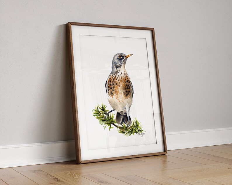 Fieldfare Art PRINT, Winter Bird Watercolour Painting Wall Art, British ...