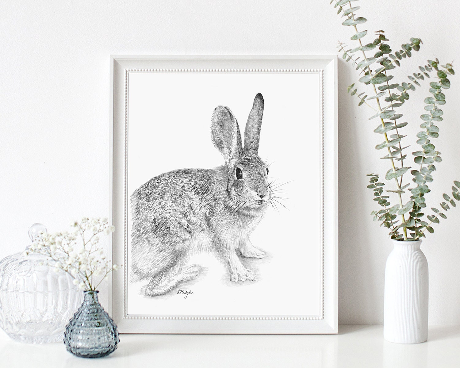 PRINTABLE Bunny Art Print Rabbit Pencil Wall Art Cute Bunny - Etsy UK