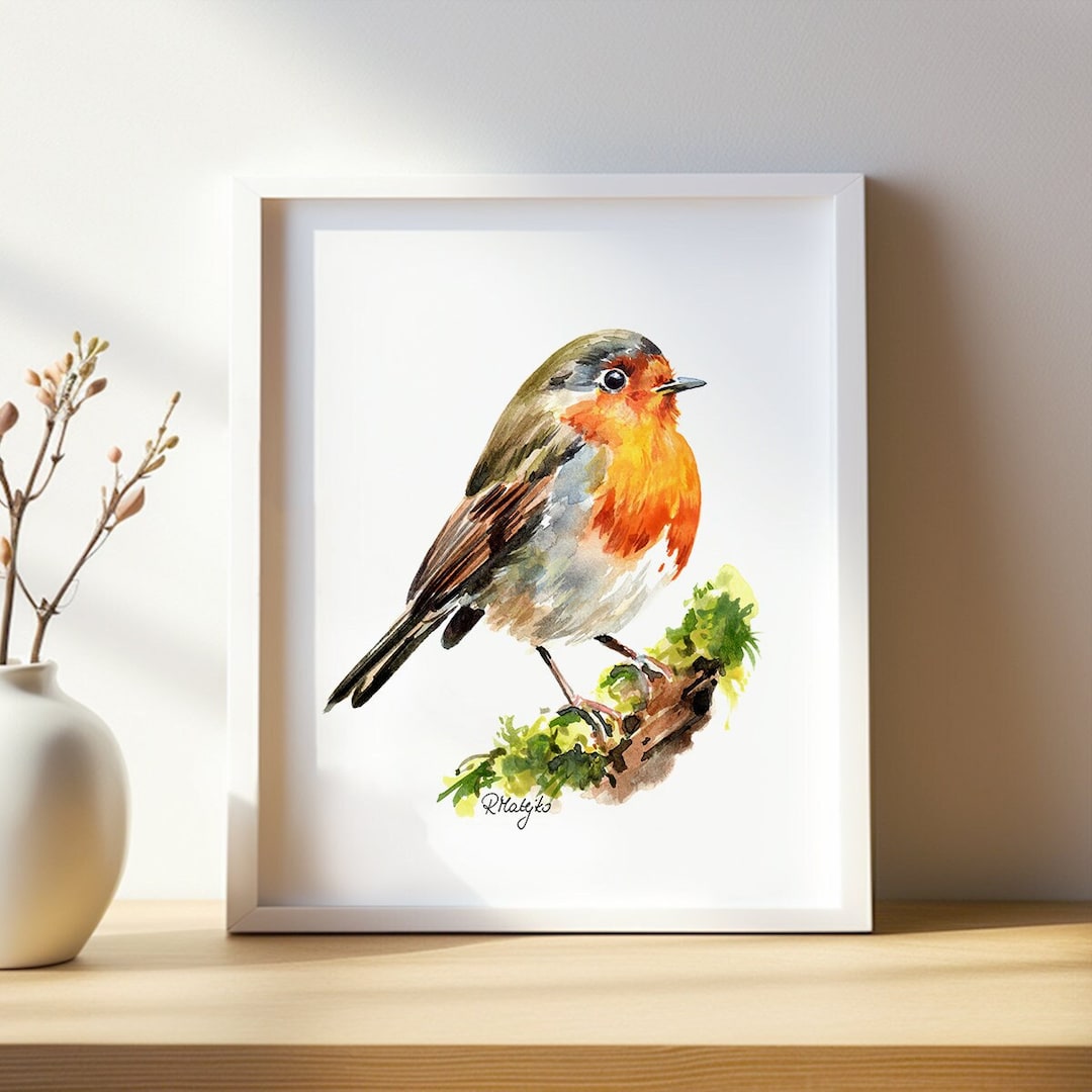 Robin Wall Art PRINT, Garden Bird, Robin Redbreast, Wildlife Art Print ...