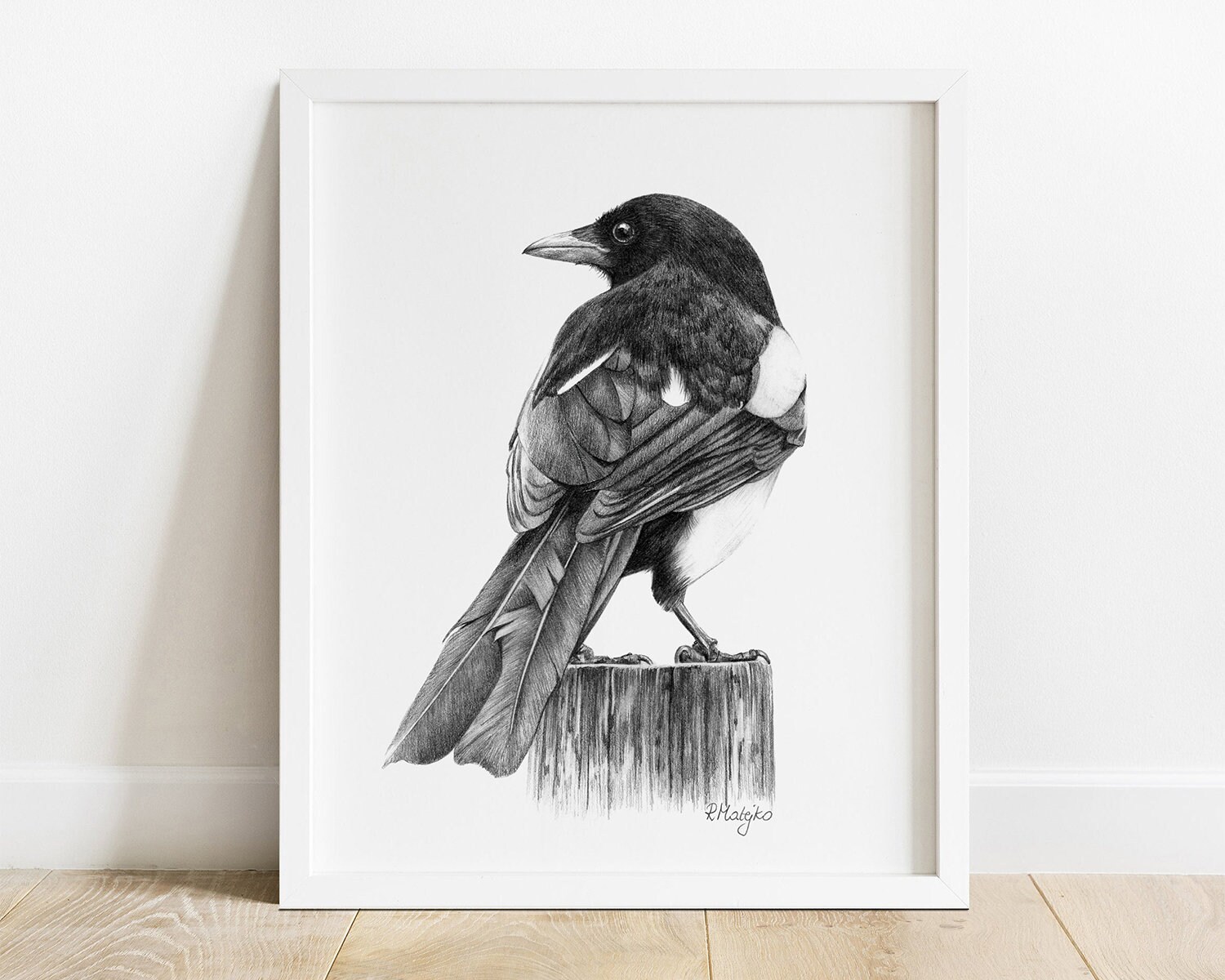 PRINTABLE Magpie Art Print, Magpie Bird Pencil Drawing Wall Art, Corvid ...