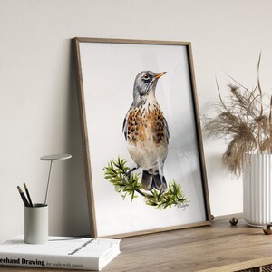 Fieldfare Art PRINT, Winter Bird Watercolour Painting Wall Art, British ...
