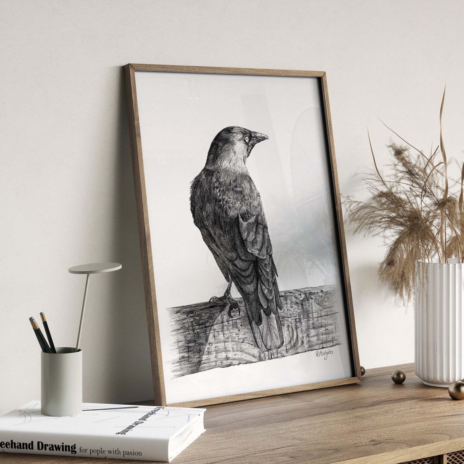 Jackdaw Art PRINT, Corvid Bird Pencil Drawing Wall Art, Wildlife Print ...