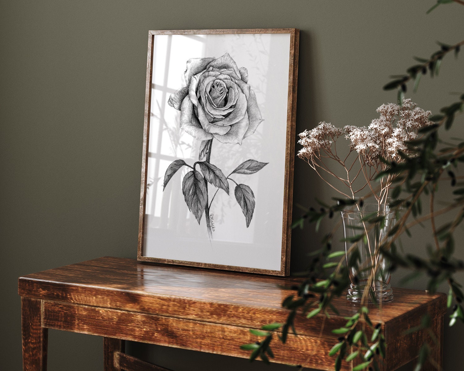 PRINTABLE Rose Art Print Graphite Pencil Drawing Botanical - Etsy